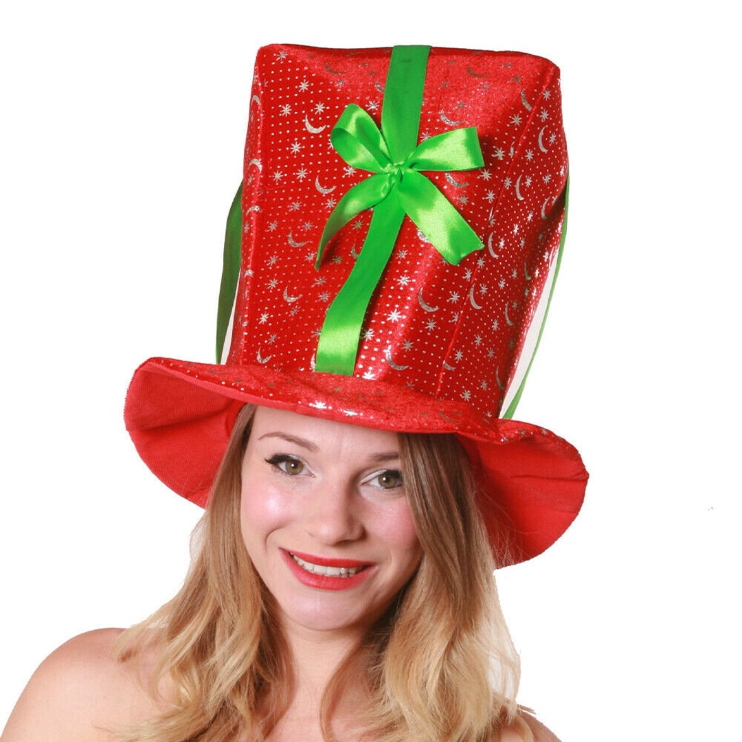 Christmas Present Hat Xmas Party Plush Hat Secret Santa Novelty Fancy ...