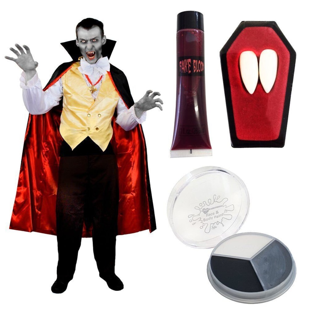 Mens Vampire Costume Halloween Fancy Dress Costume Adult Gothic Count ...