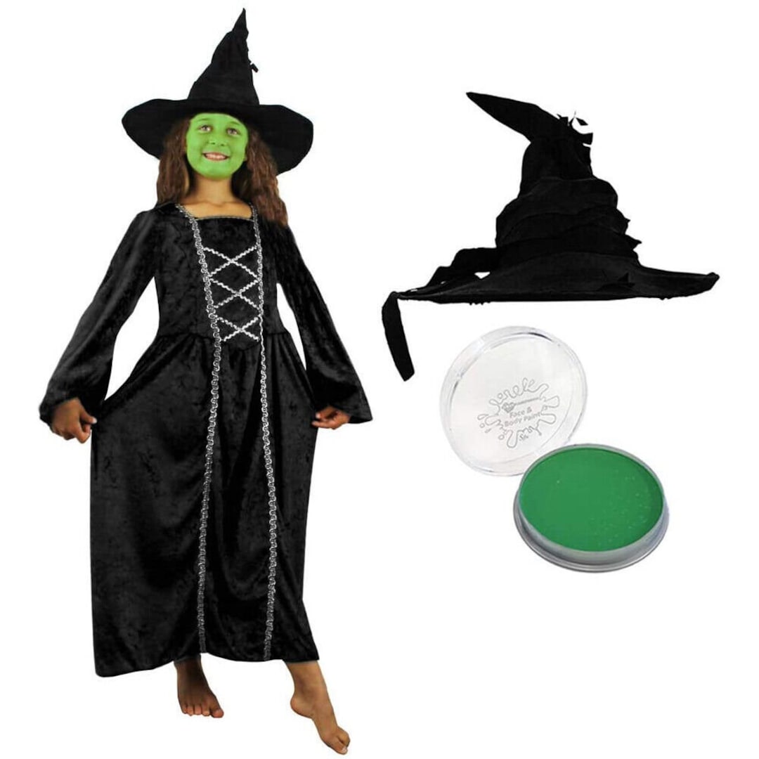 Girls Wicked Witch Fancy Dress Costume Green Face Paint - Etsy