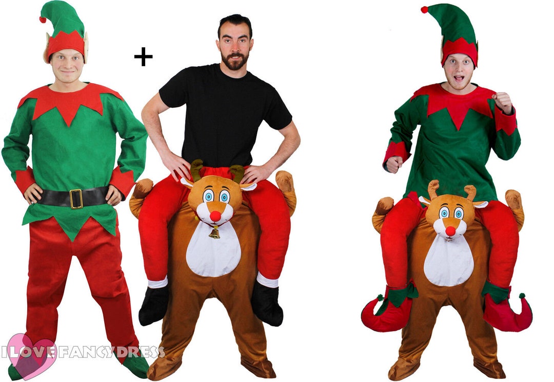 Elf Riding Reindeer Costume Fancy Dress Funny Novelty Christmas Ride on ...