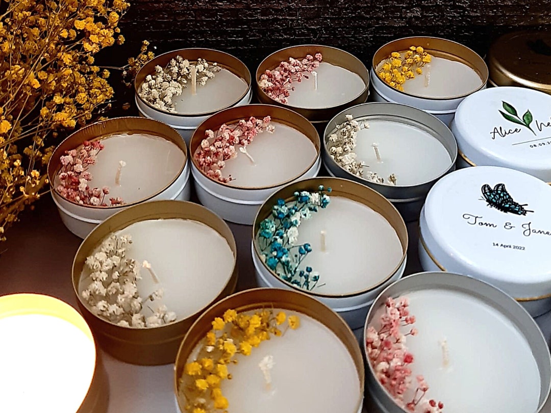 Velas de recuerdo de boda con flores secas personalizadas para ...