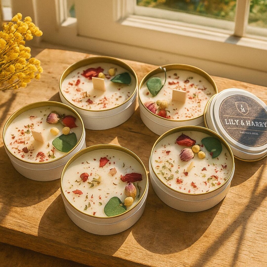 Mixed Flower Rose Buds Embeded Soy Candle Wedding Favours ...
