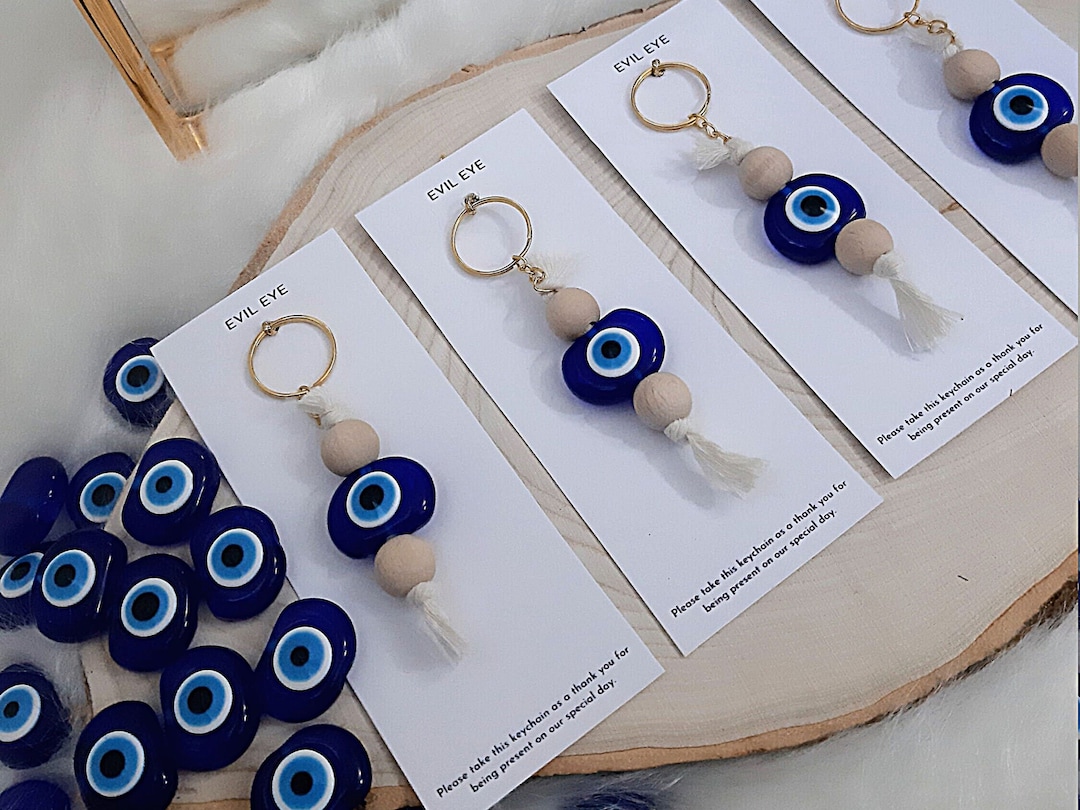 Personalized Turkish Nazar Evil Eye Keychain Wedding Favors for Guest • Custom Nazar Charm ...