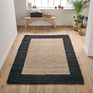 Black Border Hemp Jute Rug | Large Jute Area Rug - Etsy
