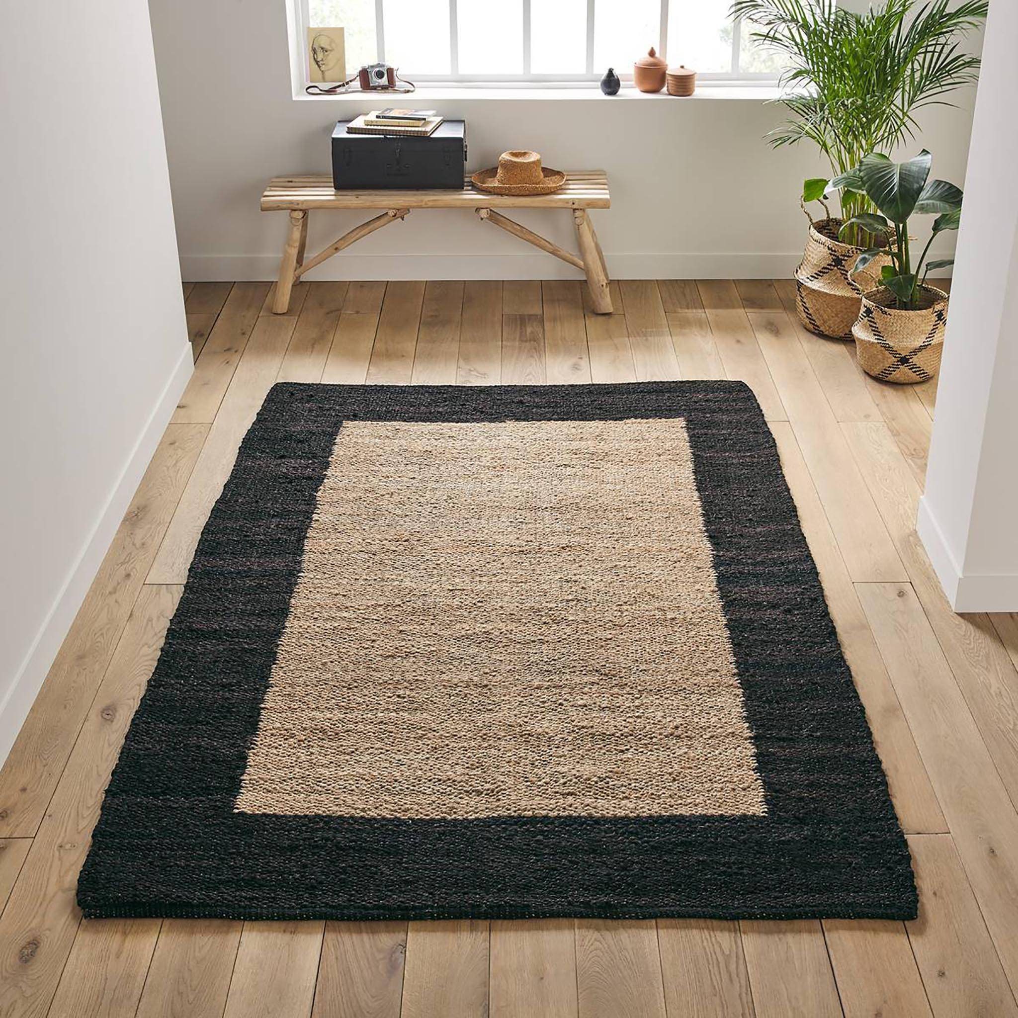 Black Border Hemp Jute Rug Large Jute Area Rug - Etsy
