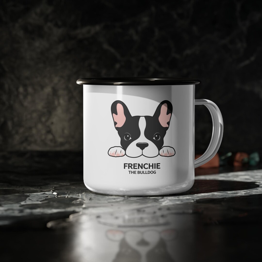 Frenchie Bulldog Peeking Enamel Camp Cup | Cute Dog Camper Mug - Etsy