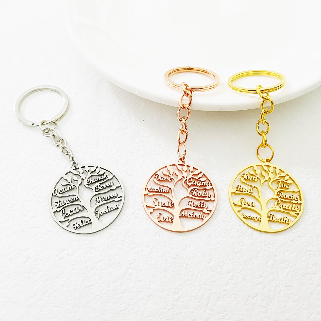 Personalized Family Tree Keychain • Custom Family Name Keyring ...
