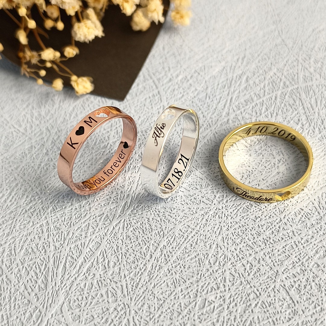 Personalized Name Ring • Heart Cutout Ring • Heart Ring • Engraved Ring ...