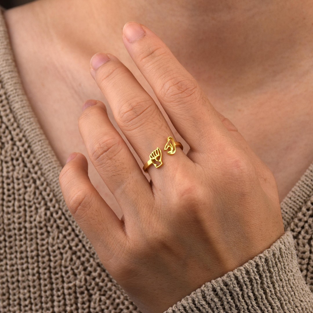 Personalized Initials Ring in Sign Language • ASL Letter Ring • Sign ...