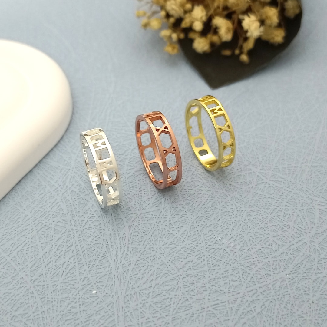 Roman Numeral Ring • Bespoke Date Ring • Personalized Numeral Ring ...