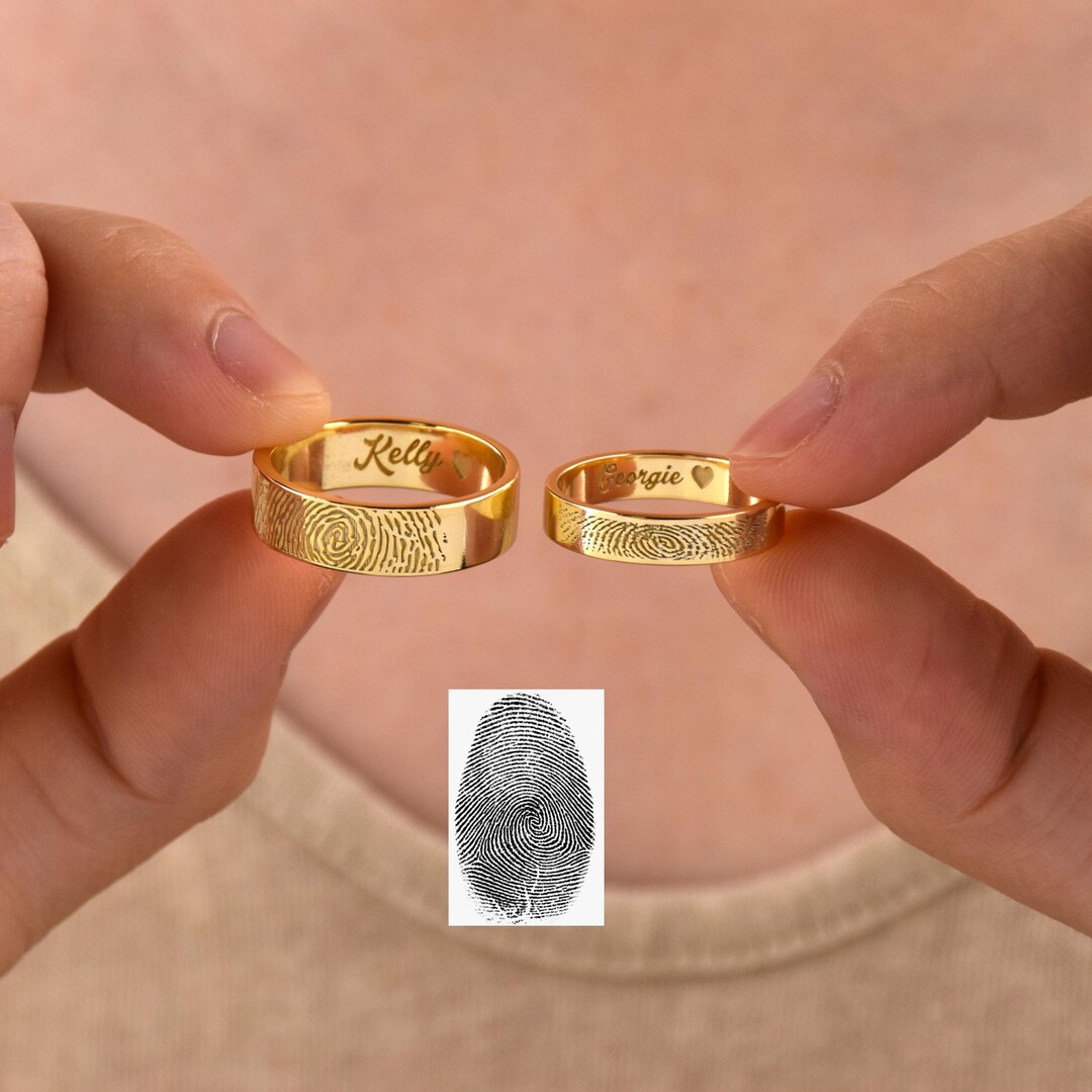 Actual Fingerprint Ring • Fingerprint Band Ring • Personalized Fingerprint Band • Engraving Ring ...