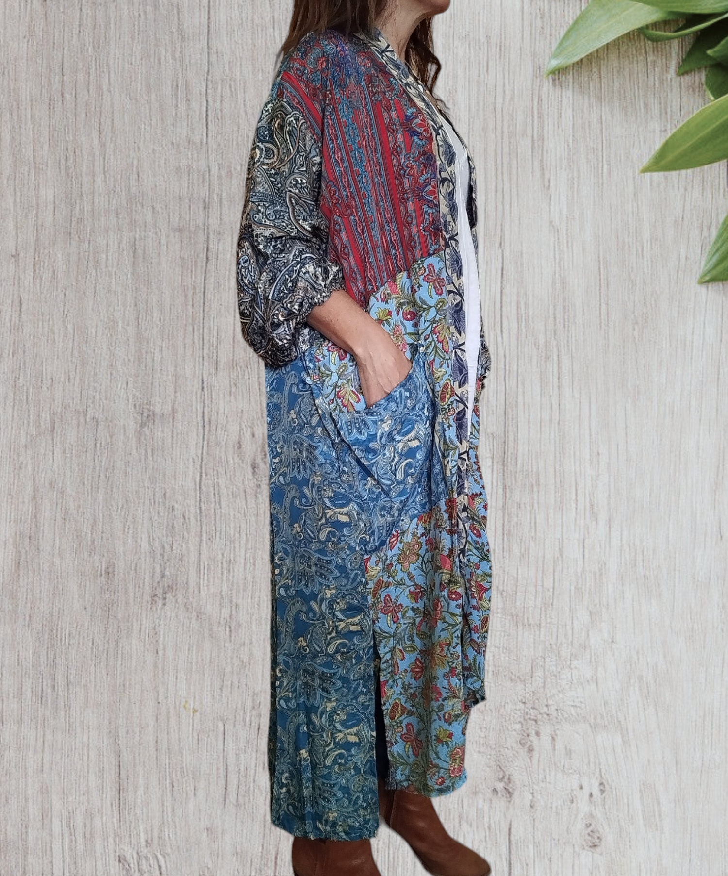 Long Patchwork Kimono Robe. Bohemian Kimono. Patchwork Kimono Jacket ...