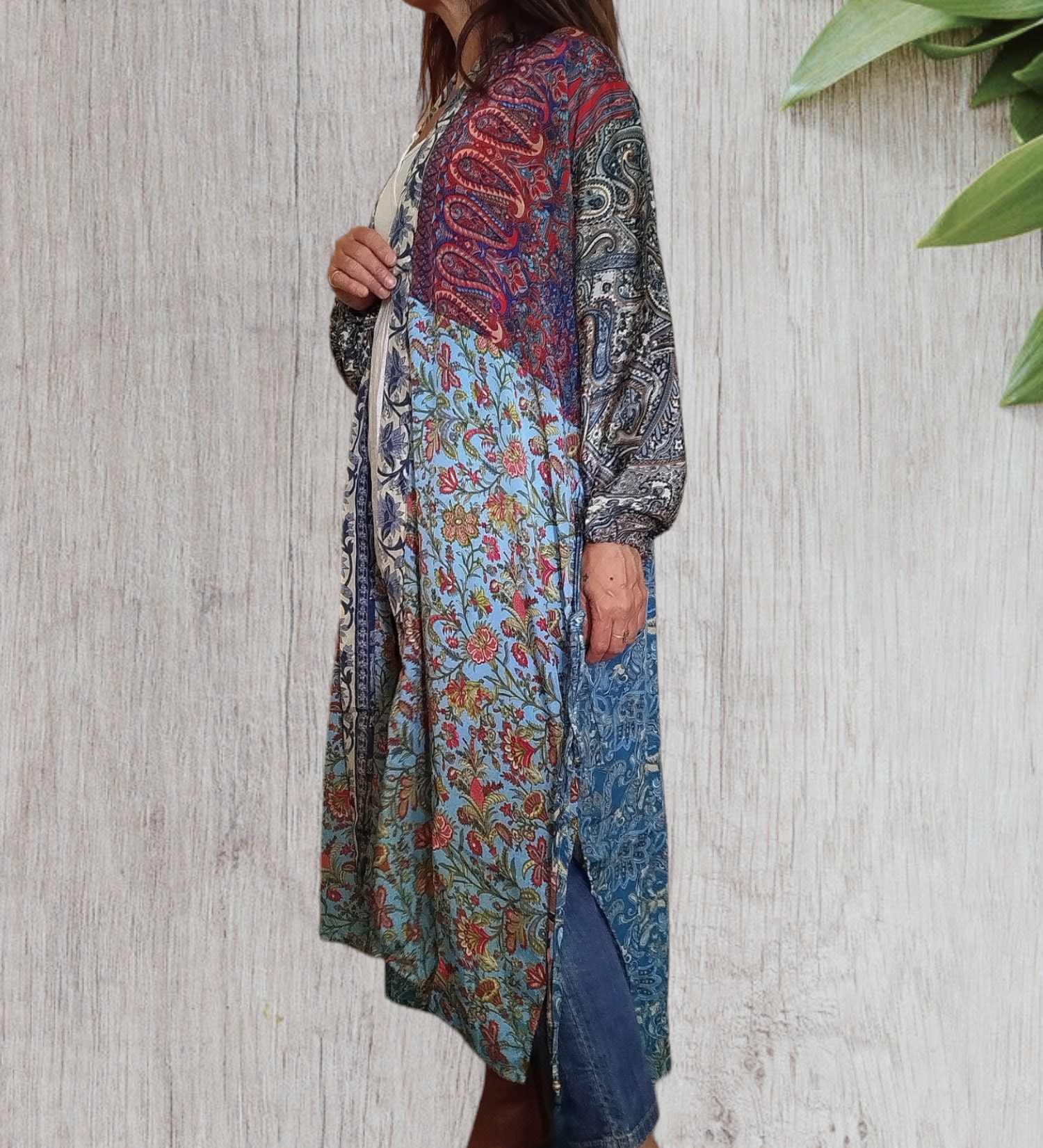Long Patchwork Kimono Robe. Bohemian Kimono. Patchwork Kimono Jacket ...