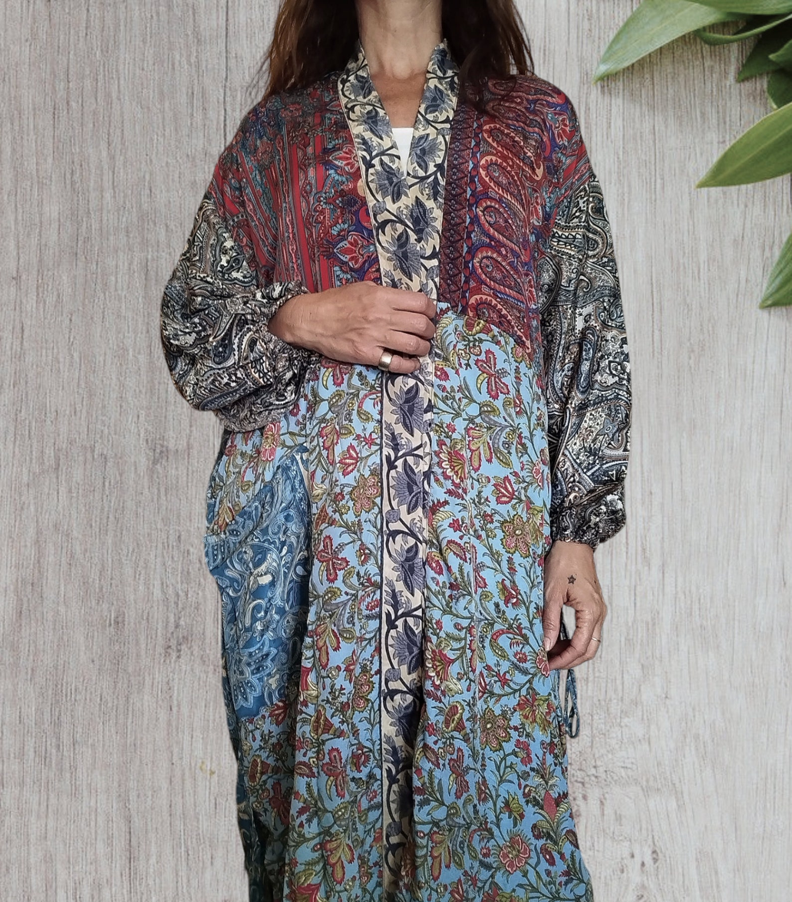 Long Patchwork Kimono Robe. Bohemian Kimono. Patchwork Kimono Jacket ...