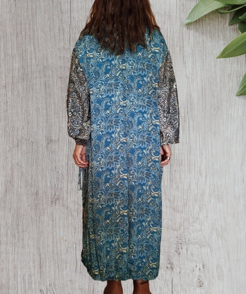 Long Patchwork Kimono Robe. Bohemian Kimono. Patchwork Kimono Jacket ...