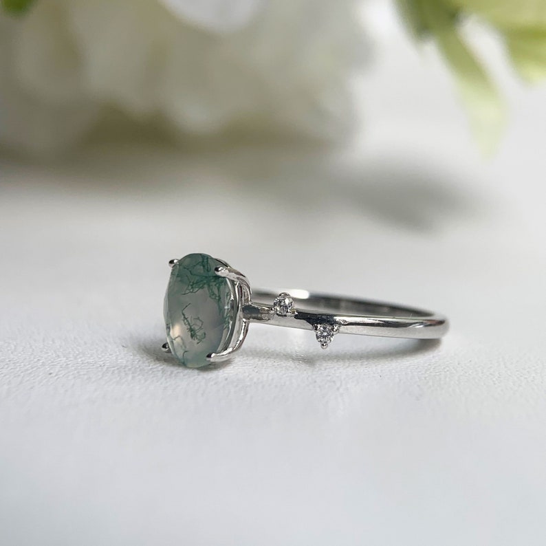 Moss Agate Ring Sterling Silver Oval Natural Green Gemstone - Etsy