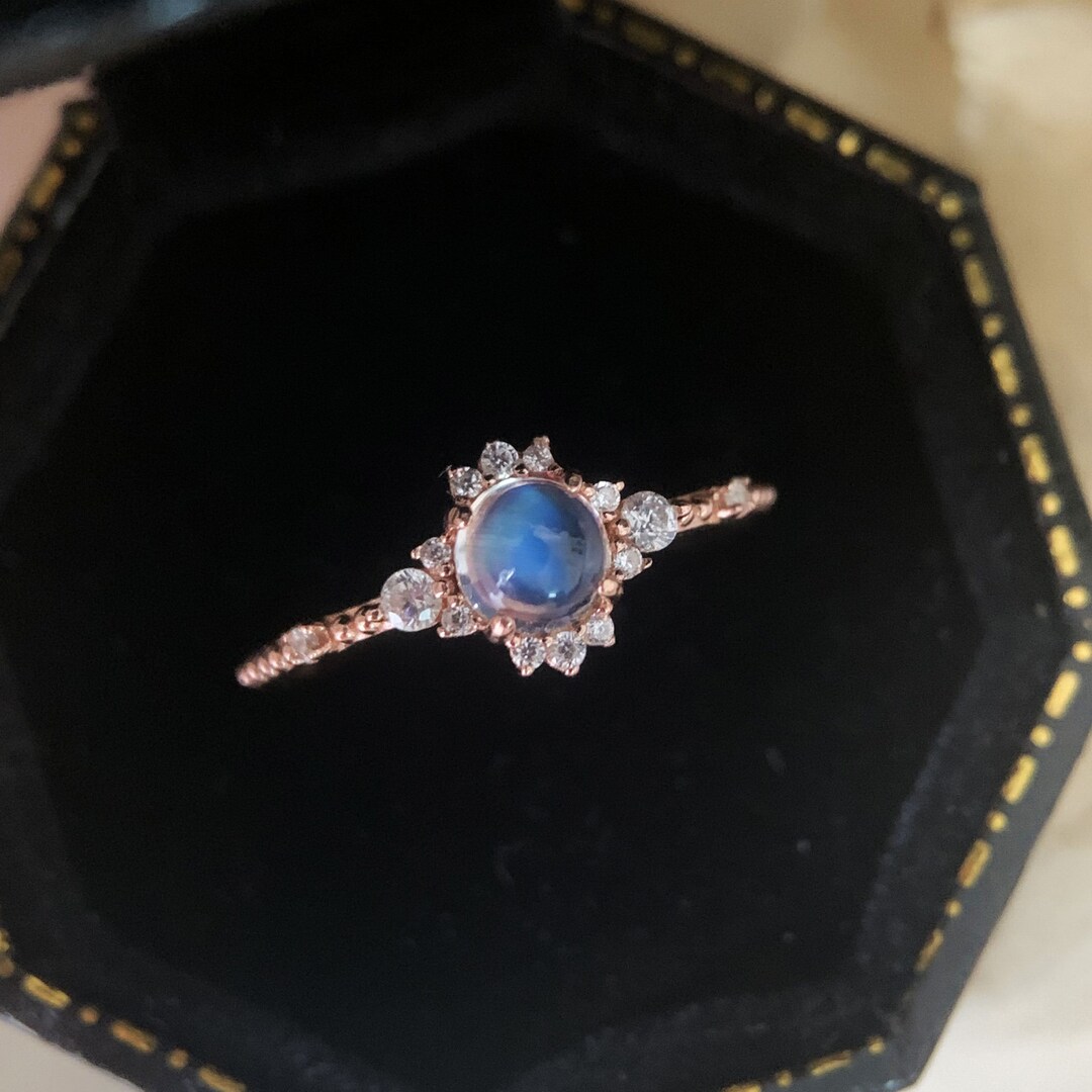 Moonstone Promise Ring Rose Gold CZ Simulated Diamond Vintage ...