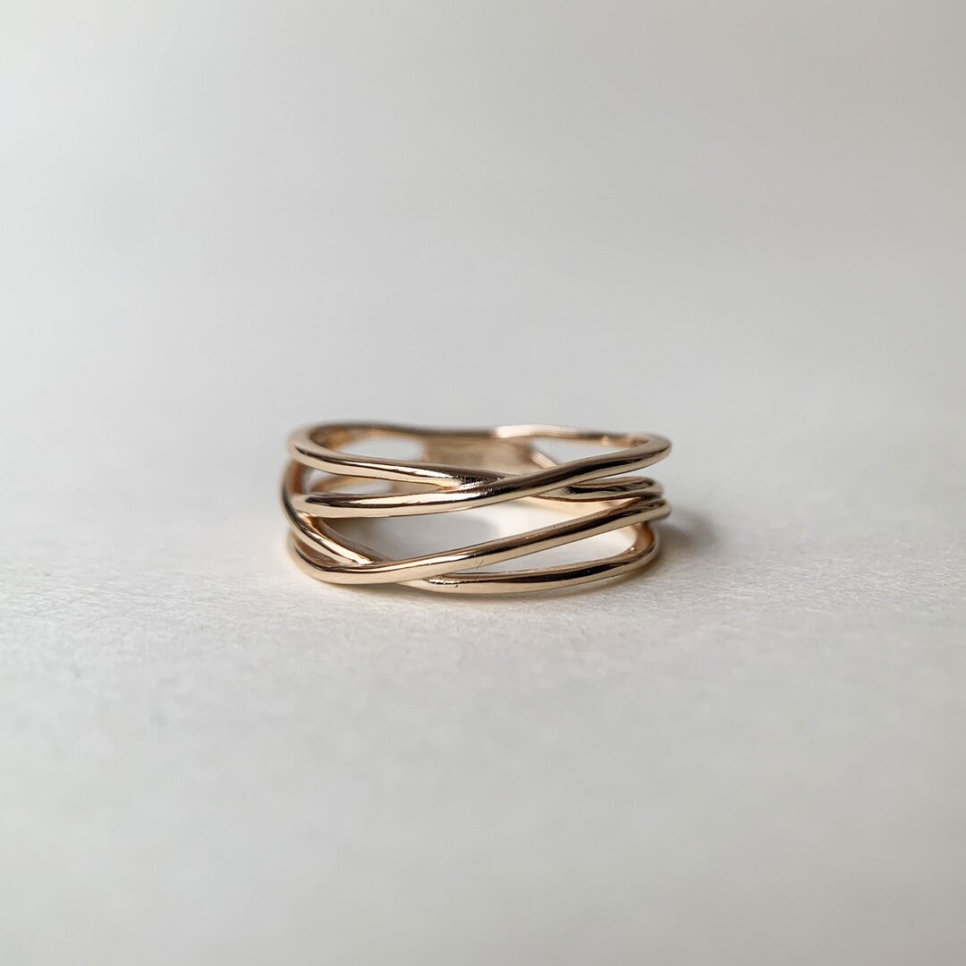 Gold Entwined Lines Ring Sterling Silver Boho Rings for Women Wide Band ...