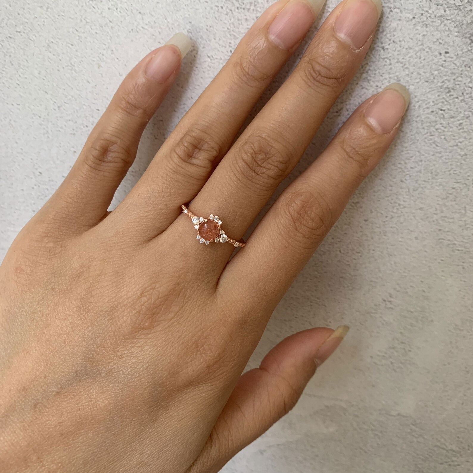 Nature Sunstone Ring Sterling Silver CZ Cluster Genuine Round - Etsy