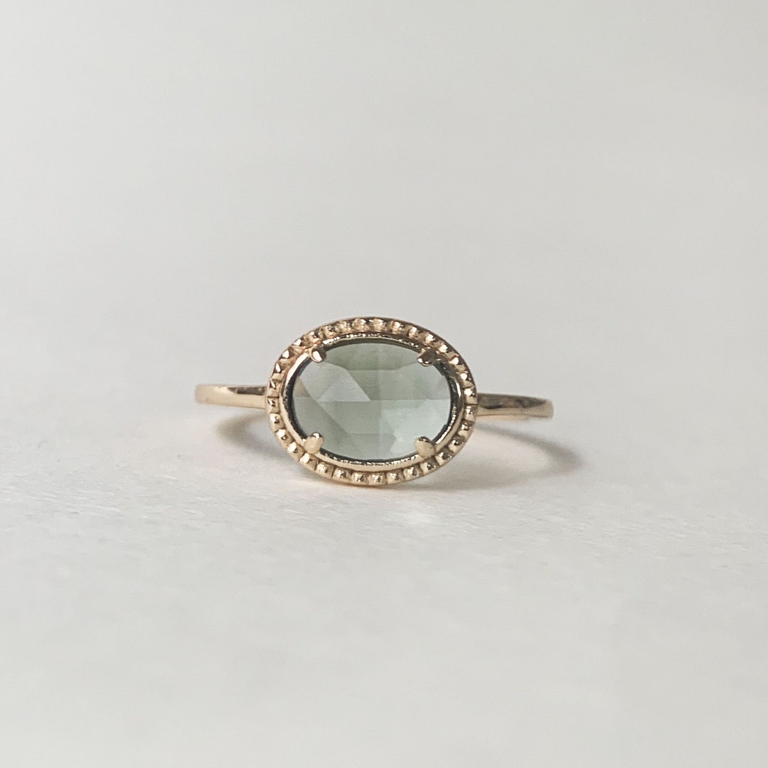 Green Amethyst Promise Ring Oval Cut Prasiolite Rings Gold Plated Solitaire Ring February ...