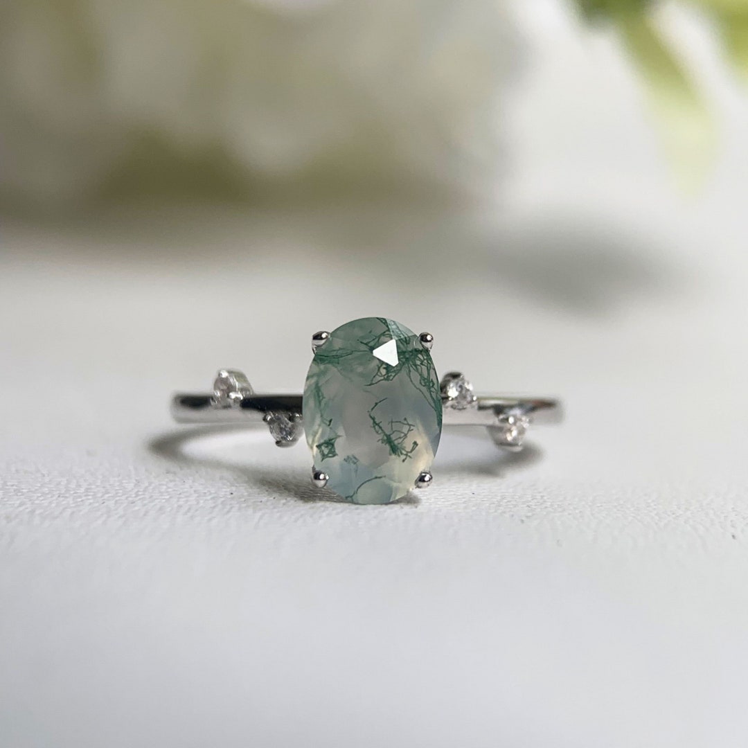 Moss Agate Ring Sterling Silver Oval Natural Green Gemstone - Etsy