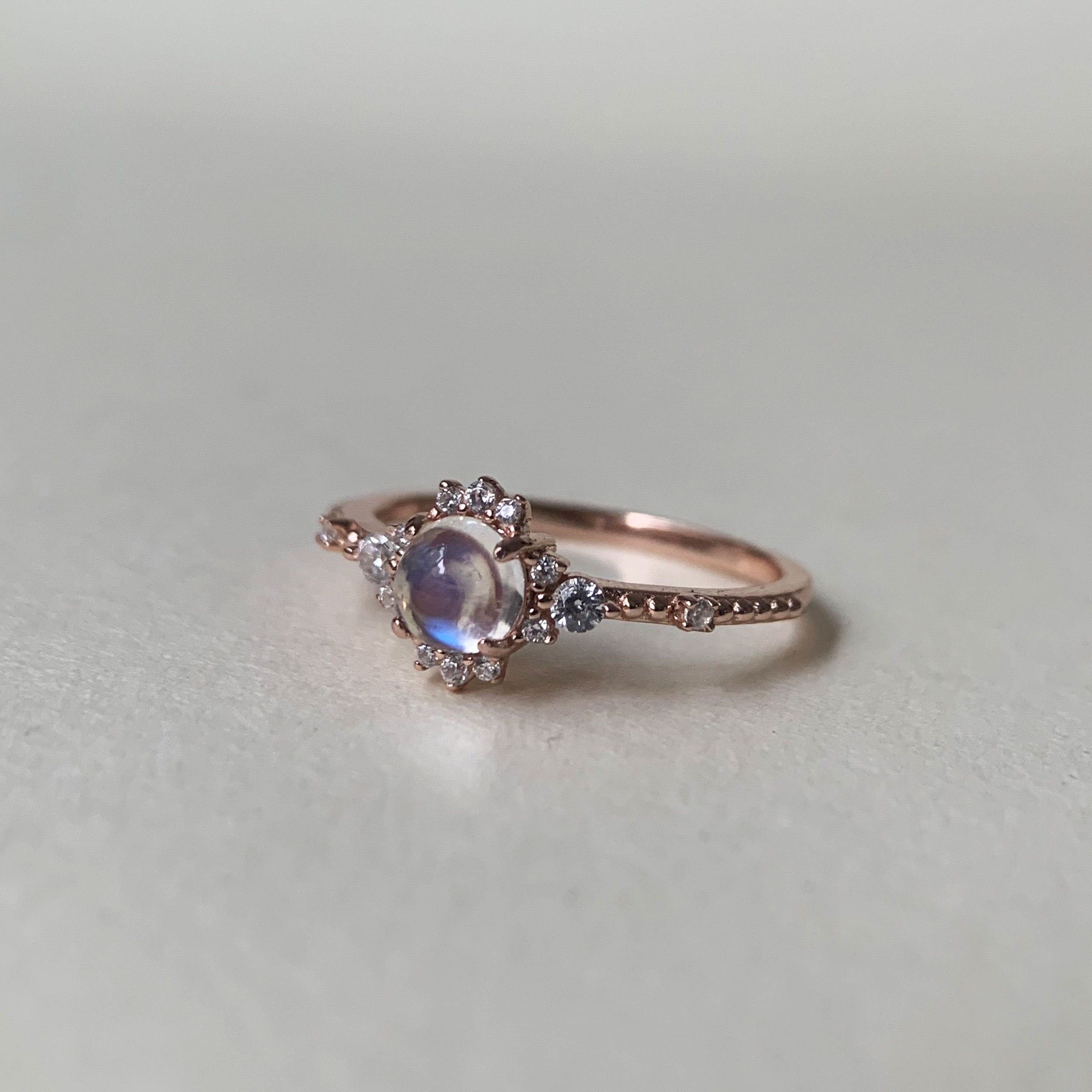 Moonstone Promise Ring Rose Gold CZ Simulated Diamond Vintage - Etsy
