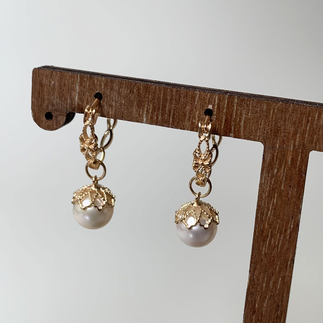 Freshwater Pearl Dangle Earrings, Gold Pearl Drop Earrings, Vintage ...