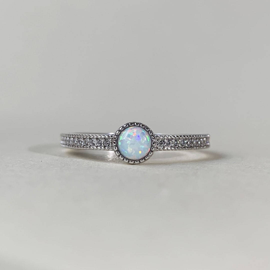 Opal Engagement Ring Sterling Silver, White Opal Ring, Fire Opal Ring ...