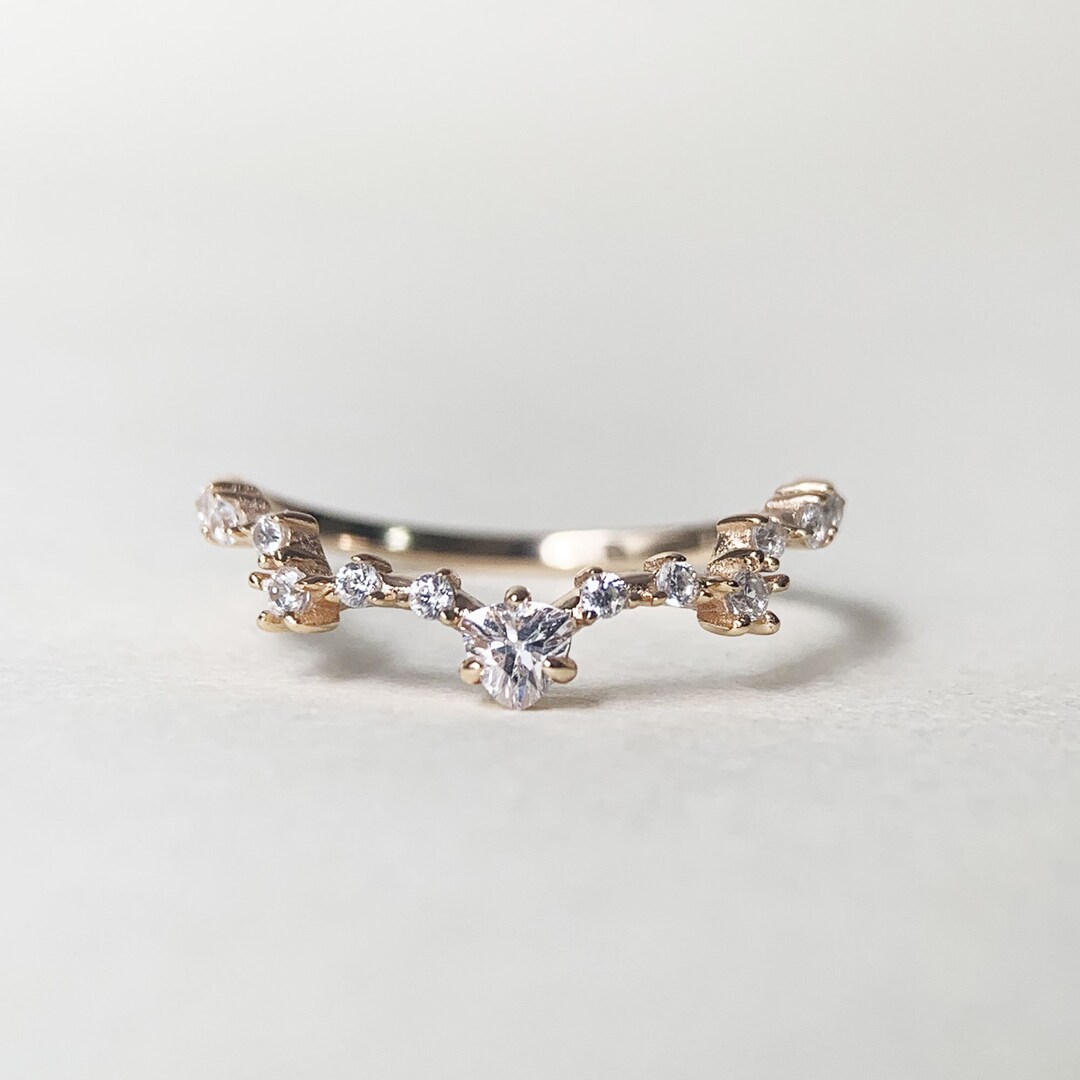 Cubic Zirconia Curved Wedding Band Chevron Stacking Band CZ - Etsy