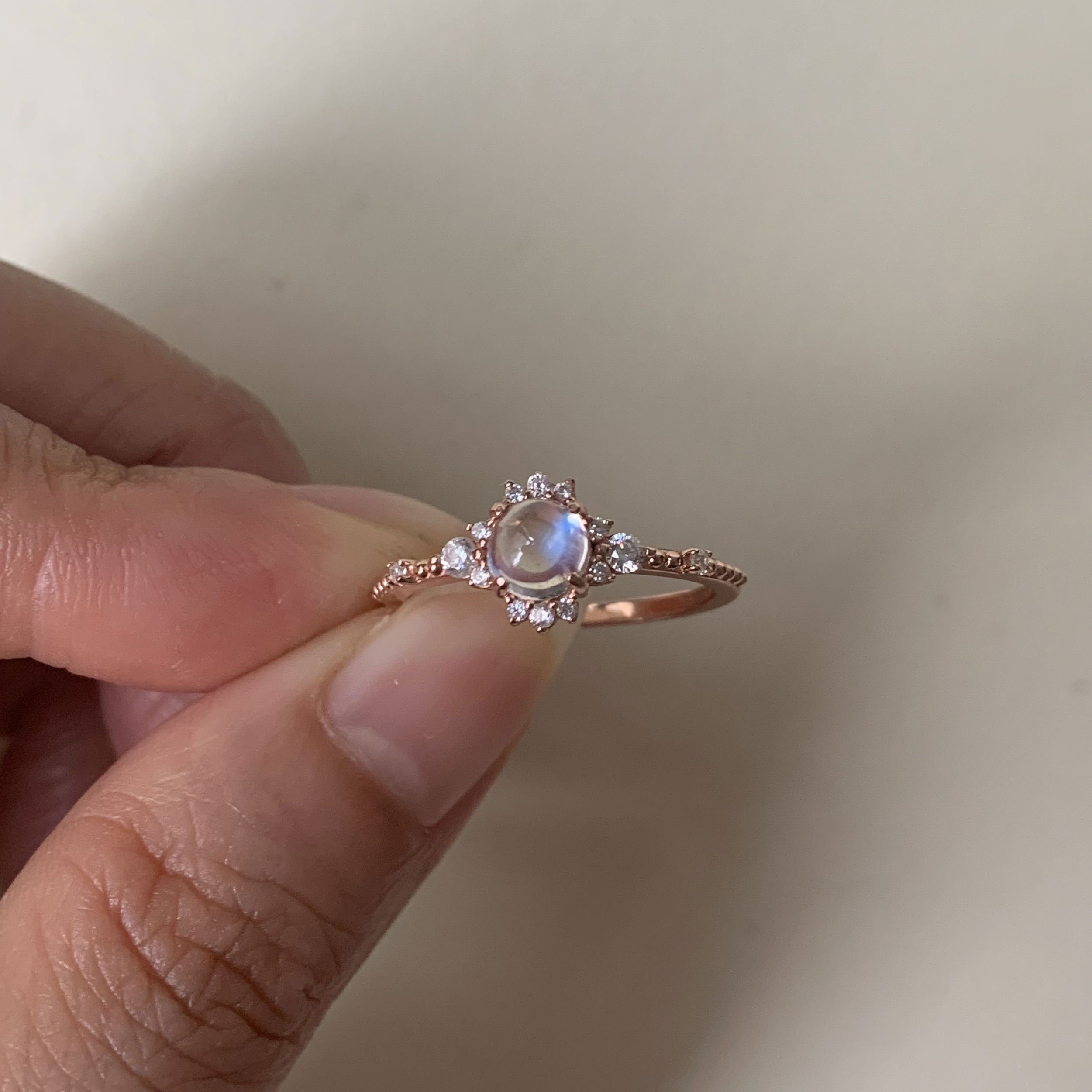 Moonstone Promise Ring Rose Gold CZ Simulated Diamond Vintage - Etsy