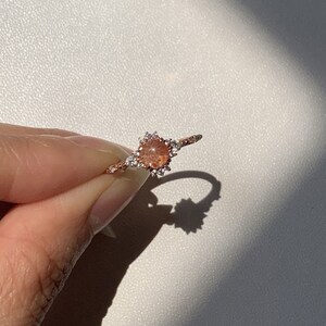 Nature Sunstone Ring Sterling Silver CZ Cluster Genuine Round Orange ...