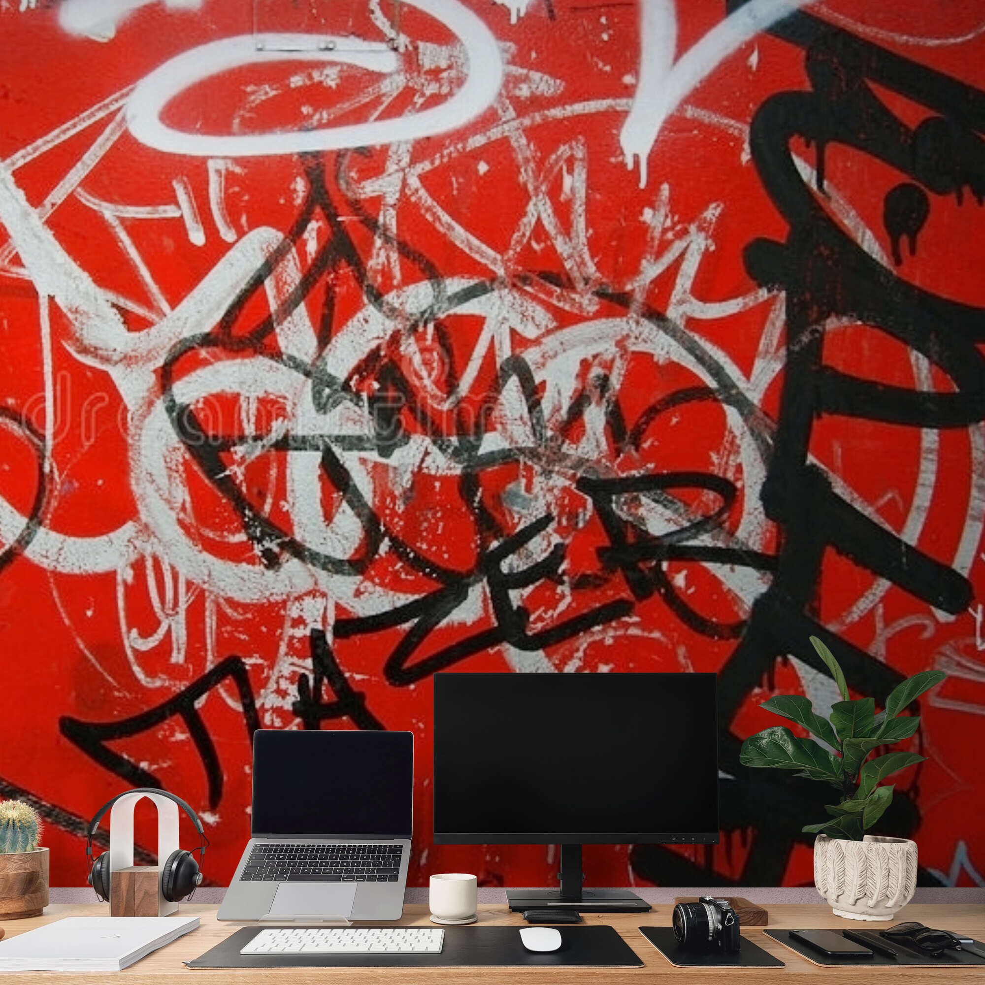 Red Graffiti Wall Mural Peel and Stick Graffiti Wallpaper Adhesive Wall ...