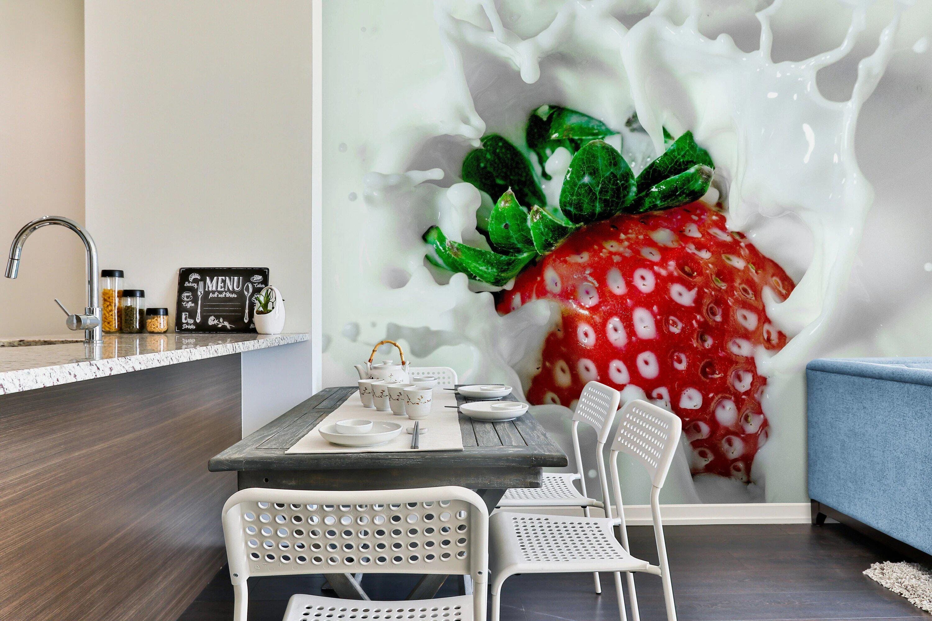 3D Strawberry Wallpaper Mural: Peel and Stick Vinyl, Removable Kitchen ...