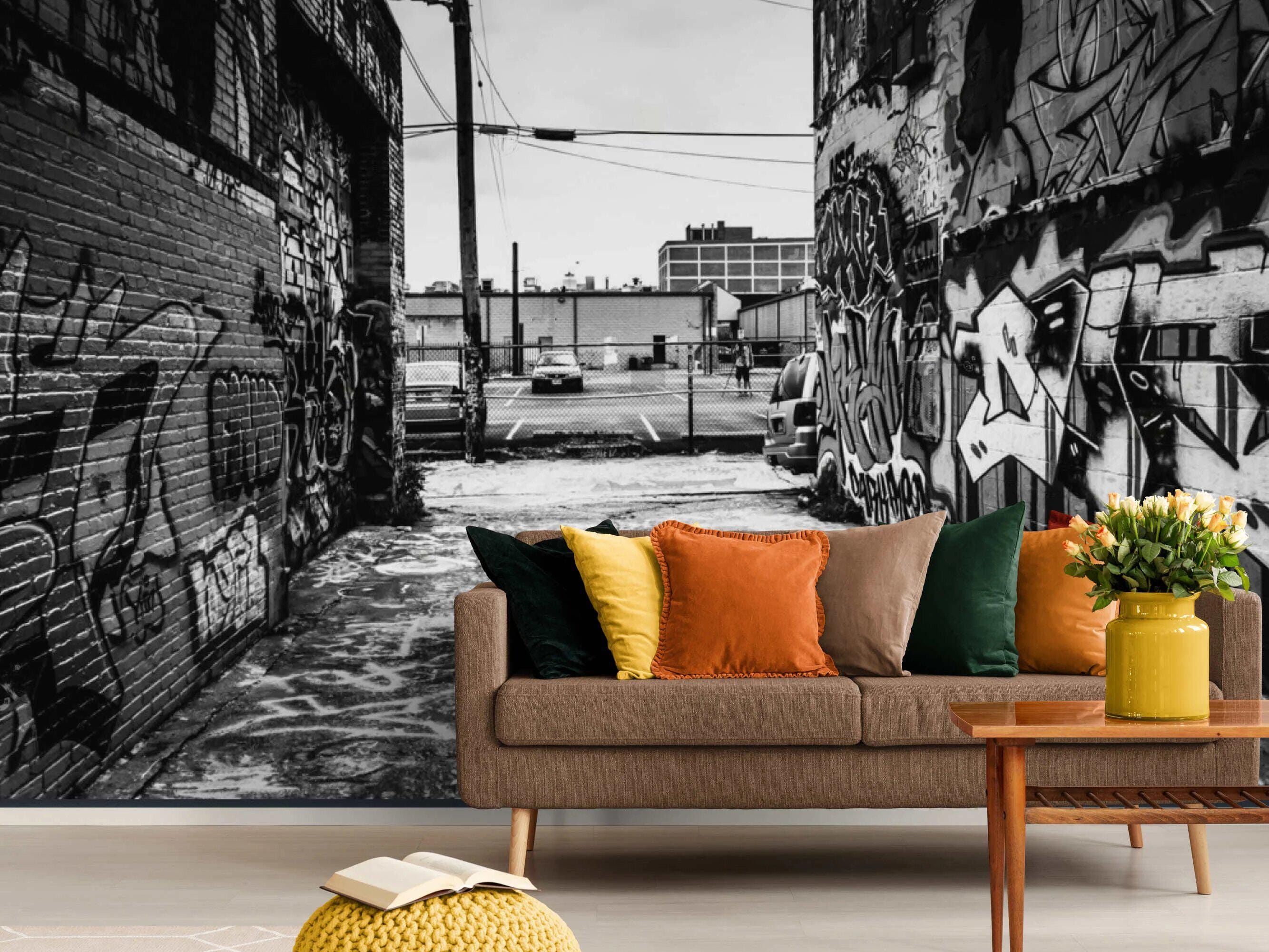 Urban Street Art Graffiti Wallpaper Black and White Self-adhesive ...