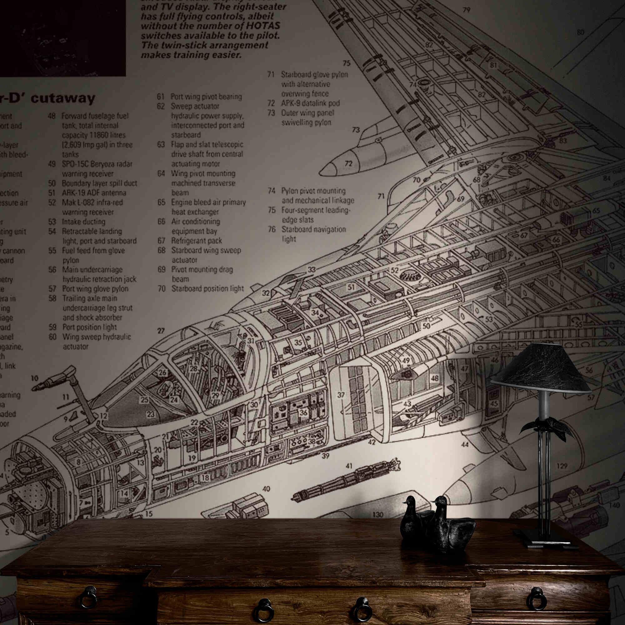 Military Bomber Jet Fighter Wallpaper for Walls, Technical Drawing ...