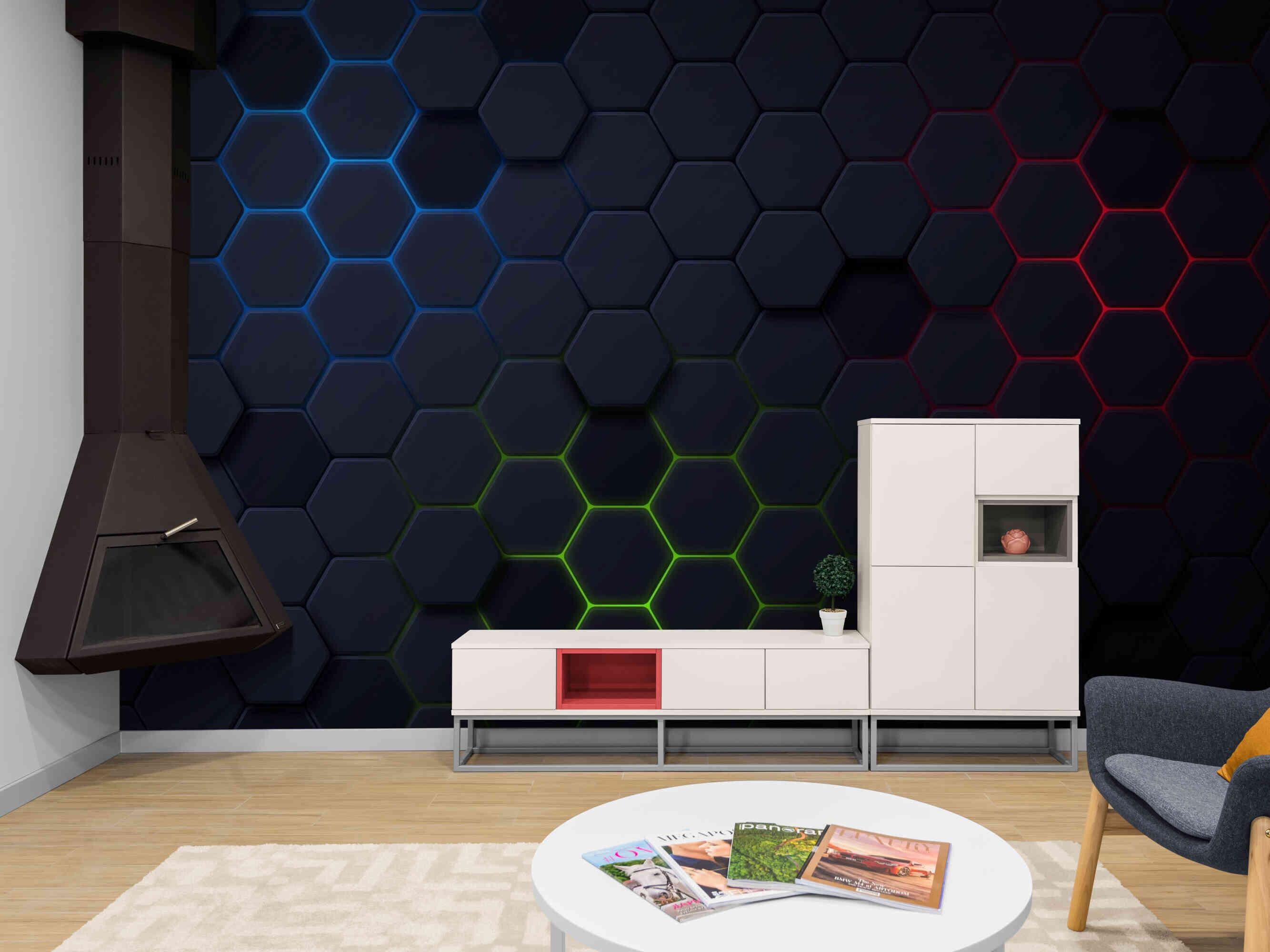 Neon Hexagon 3D Gaming Room Wallpaper Peel and Stick or Textured, RGB ...