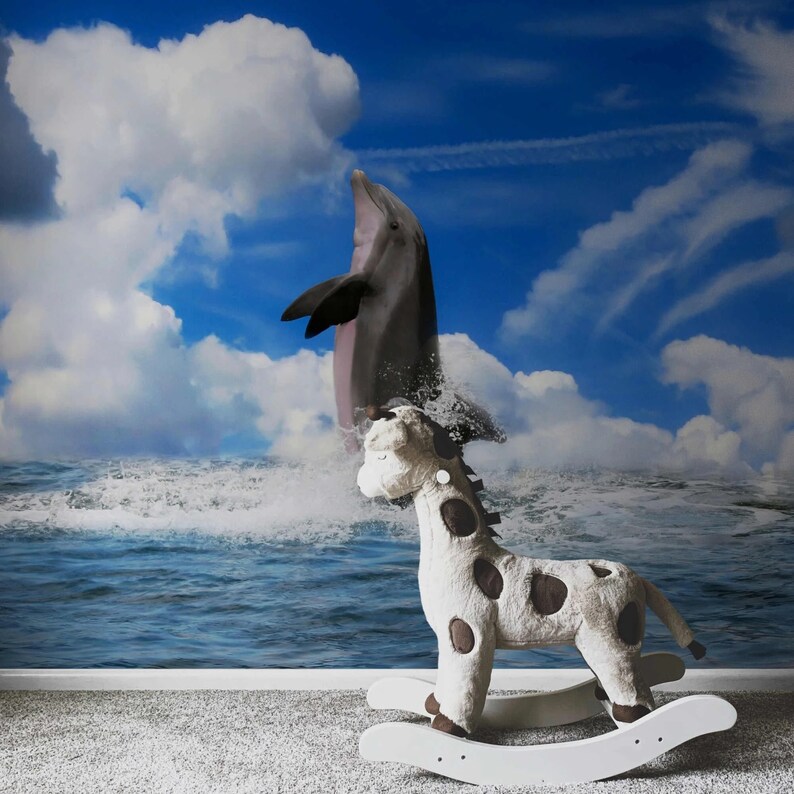 Dolphin on Blue Sea Wallpaper Kids Bedroom Decor Ideas, Custom Peel and ...