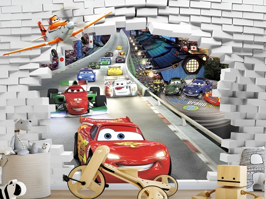 3D Racing Cars Wall Mural: Peel and Stick Wallpaper - Etsy