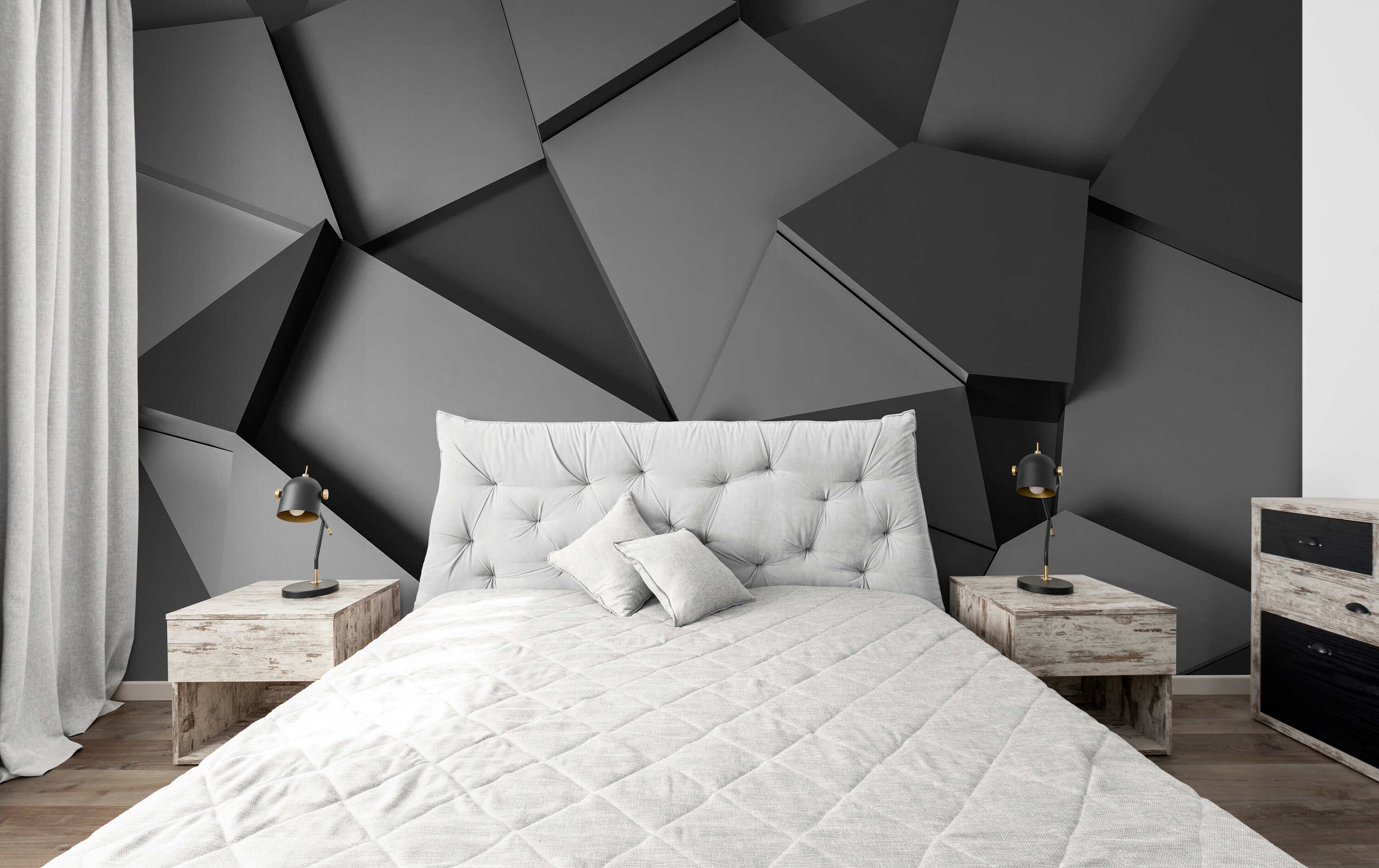 3D Gray Geometric Shapes Mural 3D Premium Wallpaper Vinyl Non-woven ...