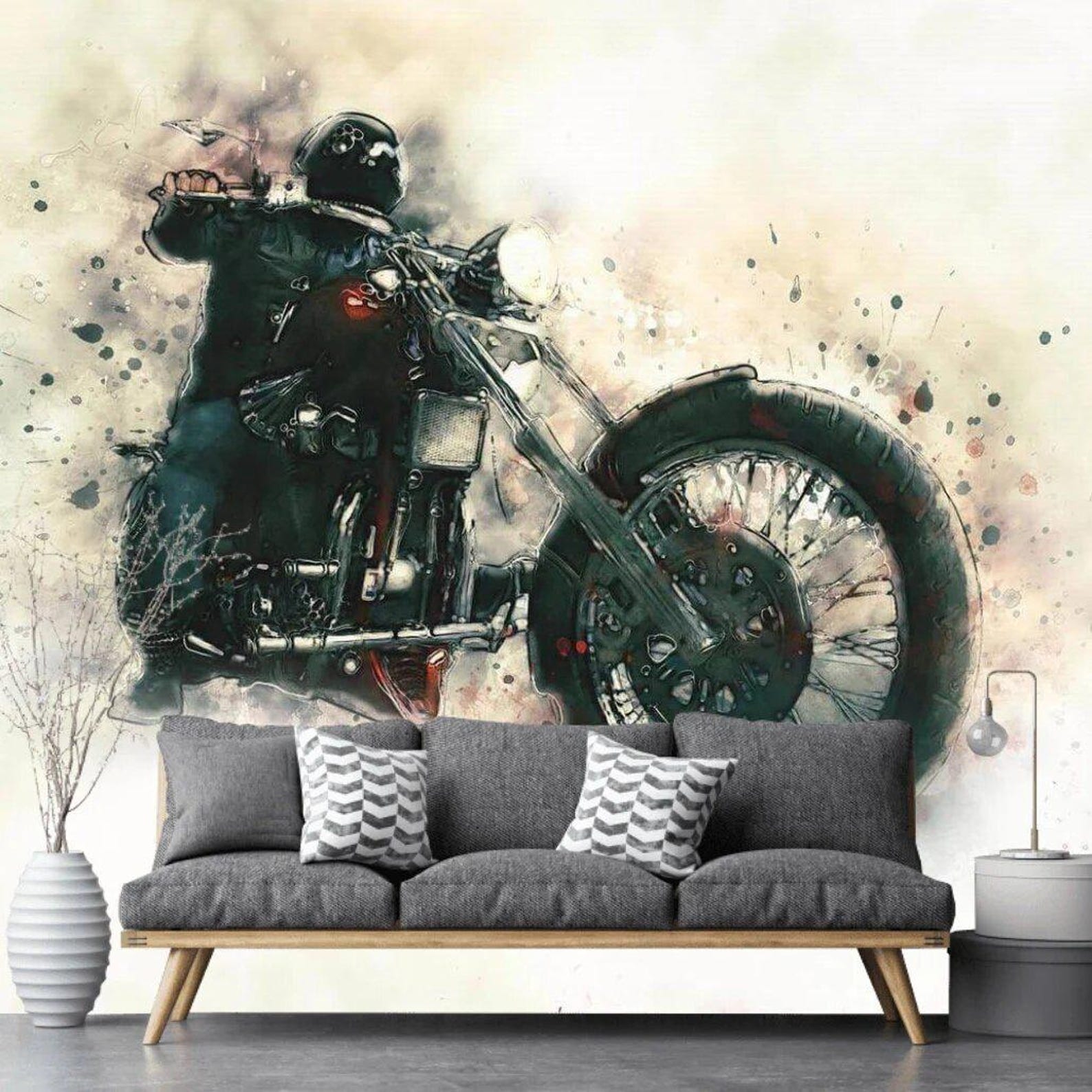 Biker Wall Mural - Motorcycle Rider Art, Peel and Stick Removable ...