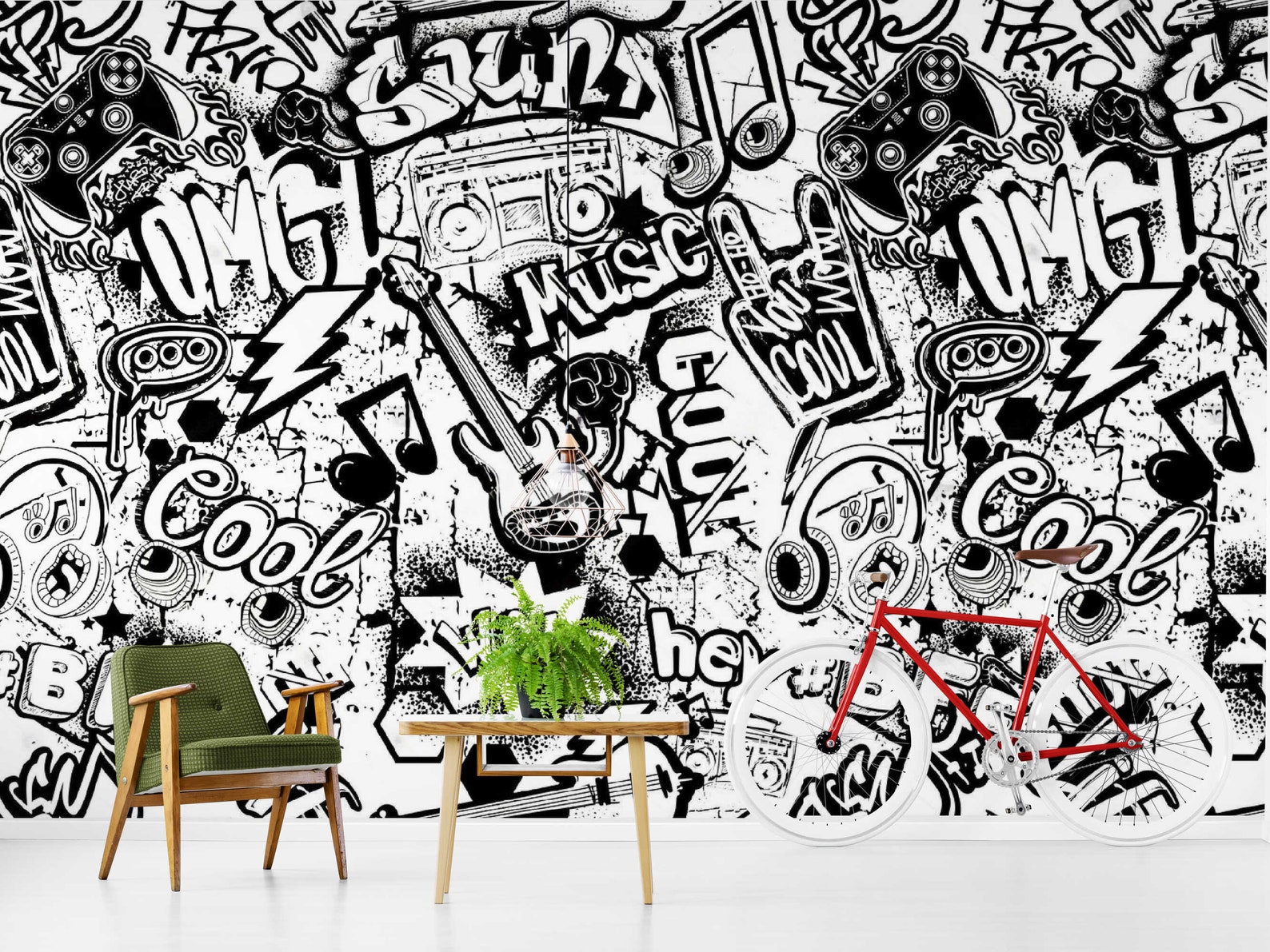 Black and White Graffiti Wall Mural for Accent Wall Decor - Etsy