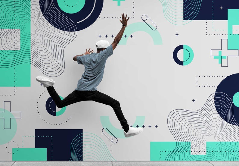 Turquoise Line Art Gaming Wall Wallpaper Removable Peel and Stick ...