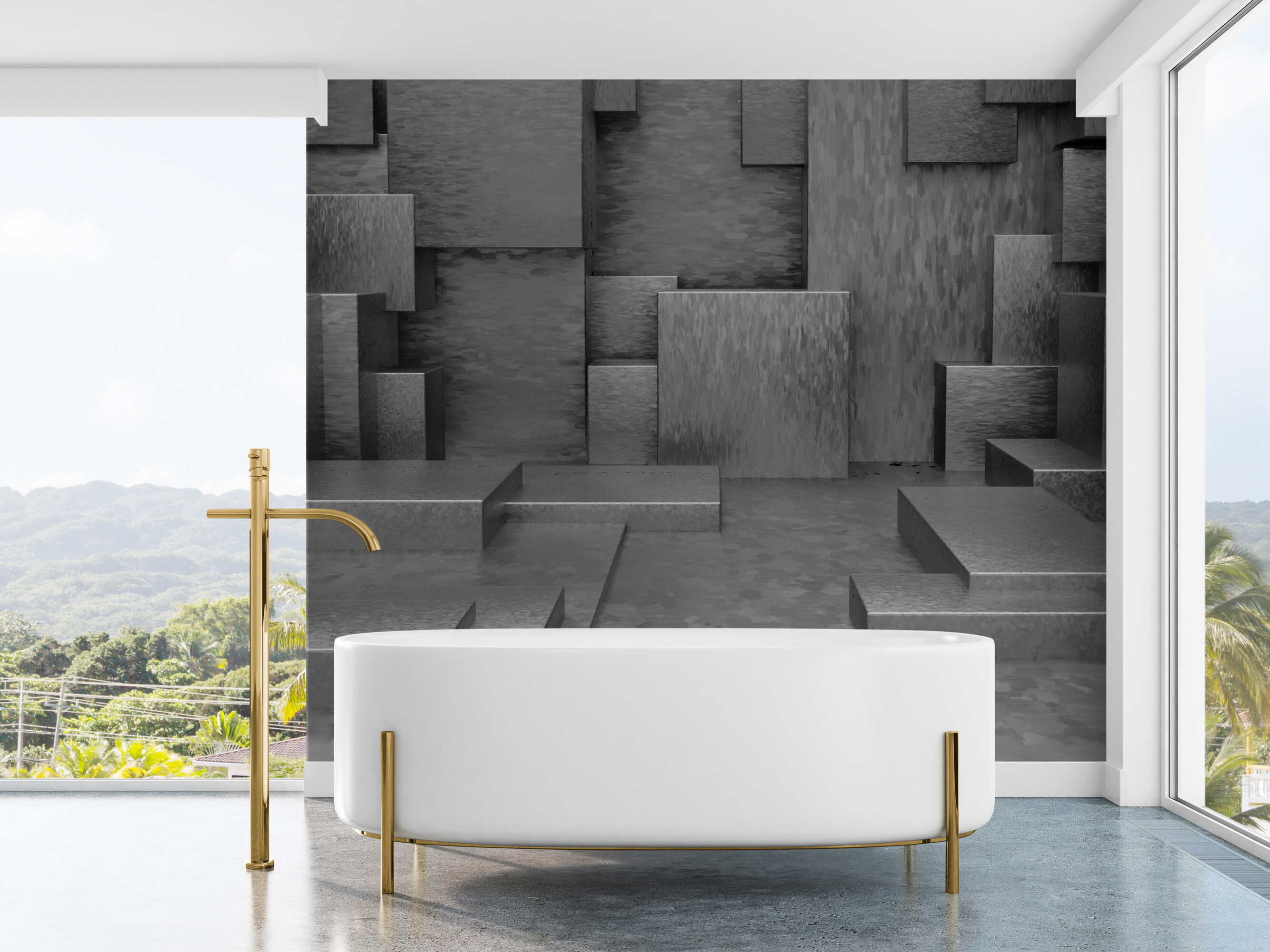Gray 3D Wallpaper Art Deco 3d Wall Mural 3D Wallpaper - Etsy