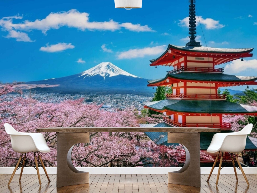 Cherry Blossom Wall Mural Spring Cherry Blossoms Wallpaper Chureito ...