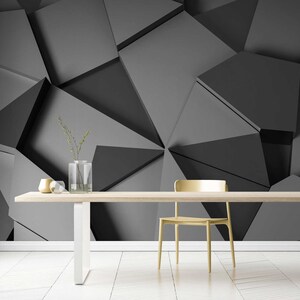 3D Gray Geometric Shapes Mural 3D Premium Wallpaper Vinyl Non-woven ...