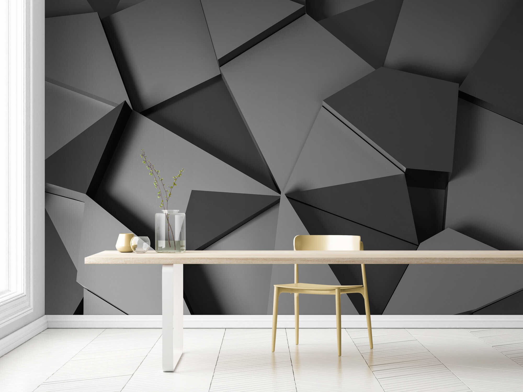 3D Gray Geometric Shapes Mural 3D Premium Wallpaper Vinyl Non-woven ...