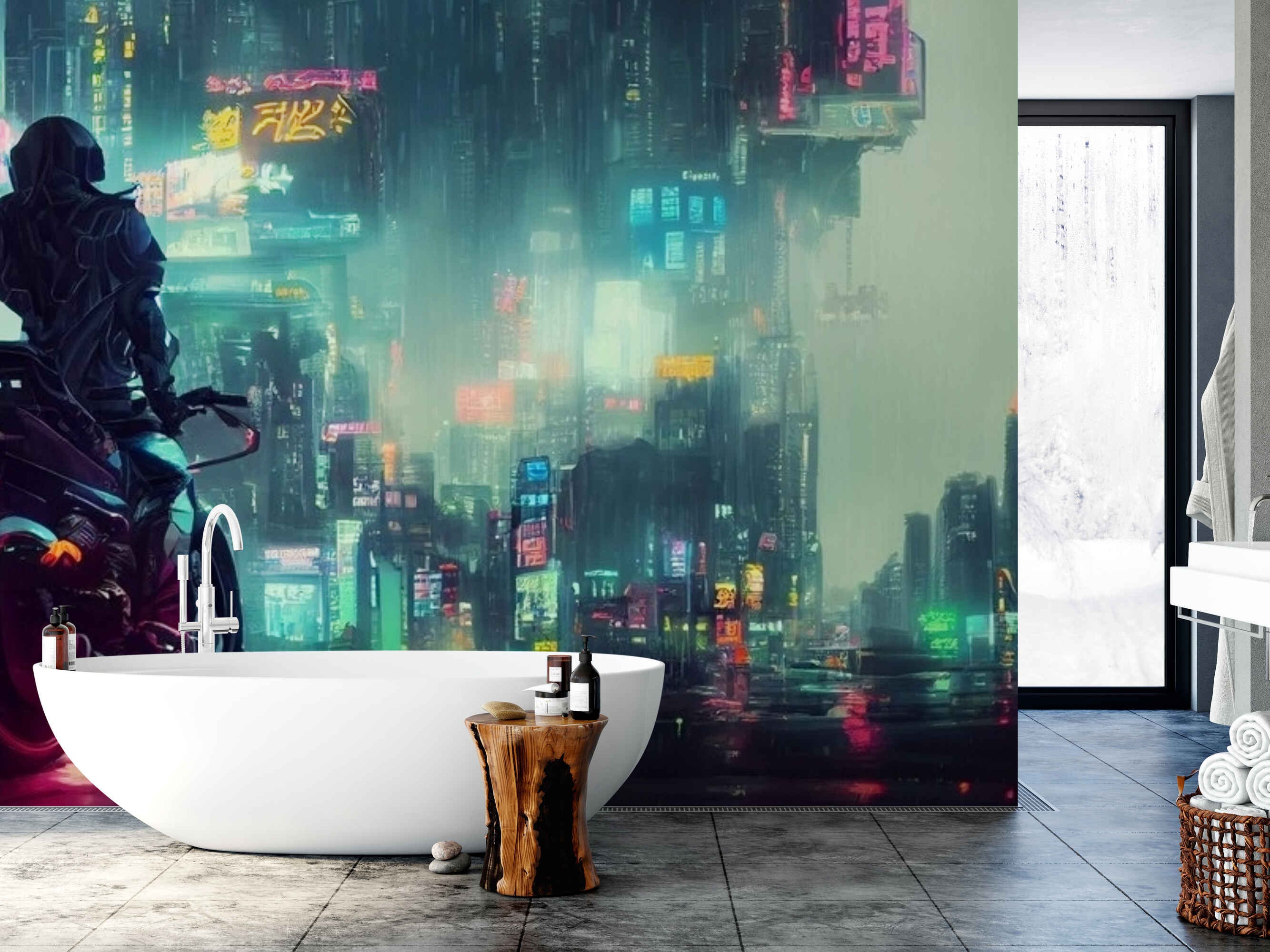 Peel and Stick Wallpaper Cyberpunk Night City Art, Futuristic Wall ...
