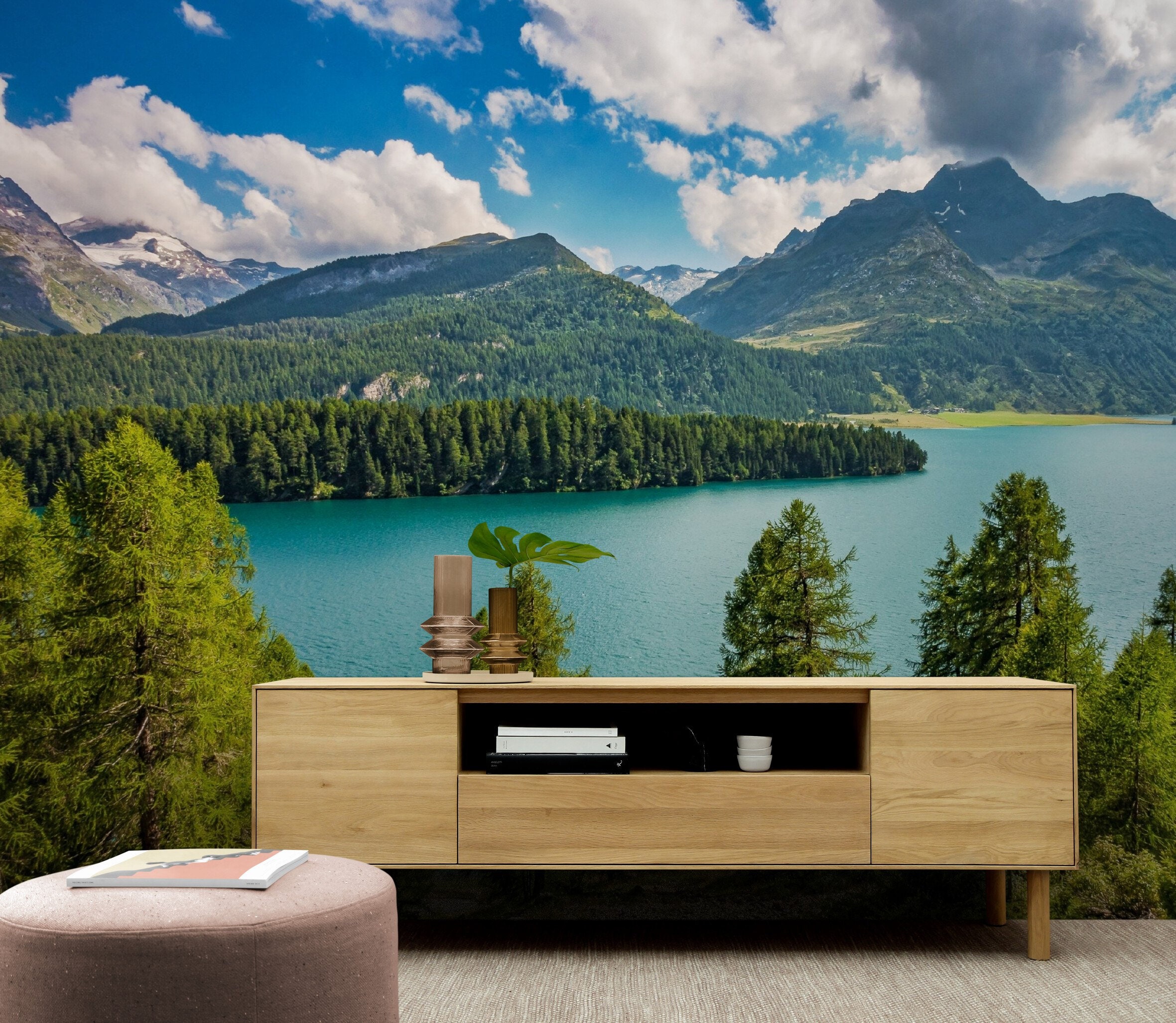 Peel and Stick Mural Nature Wallpapers Mountains Lake Trees - Etsy