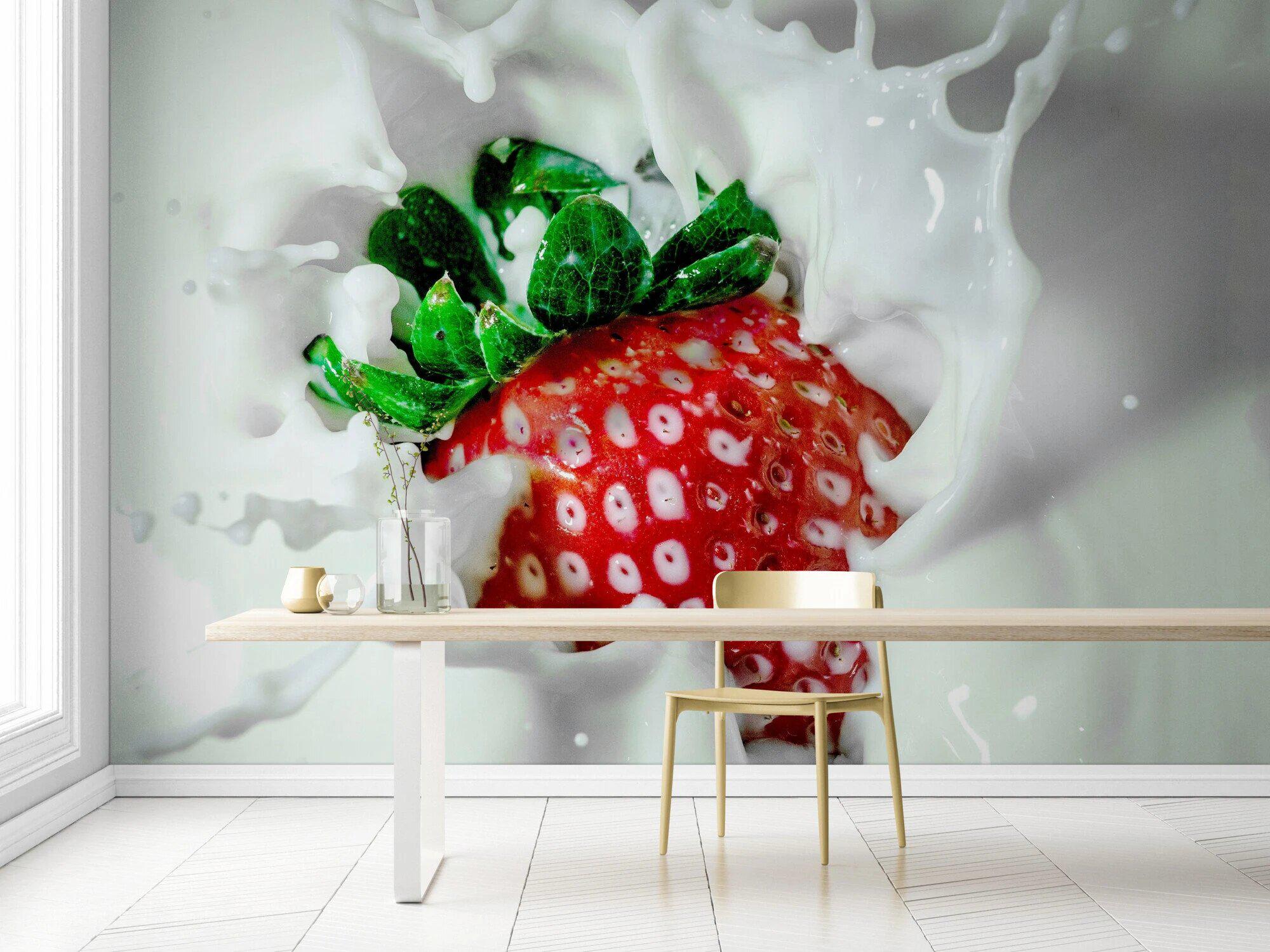 3D Strawberry Wallpaper Mural: Peel and Stick Vinyl, Removable Kitchen ...