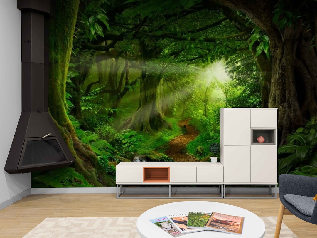 Deep Tropical Jungle Mural Removable Jungle Wallpaper Green Jungle Wall ...